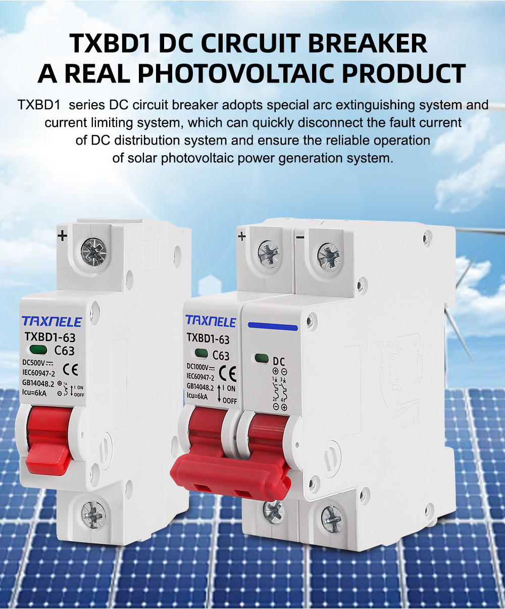 DC 500V 1P 2P Solar Circuit Breaker Overload Protection 32A 40A 50A 63A ...