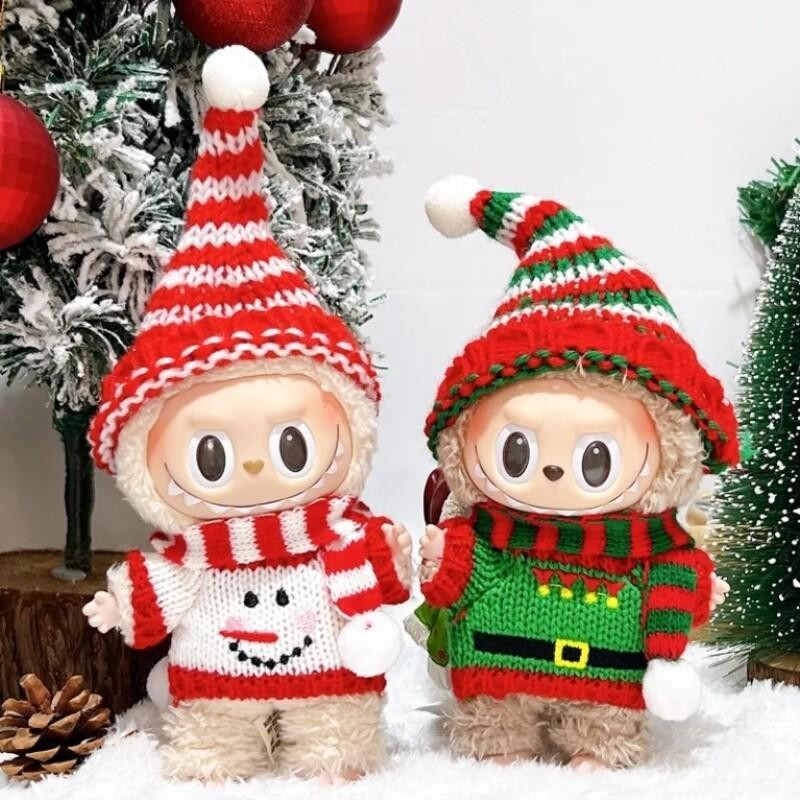 Labubu Doll Clothes Christmas New Year Sweater Scarf Set Vinyl Pendant ...