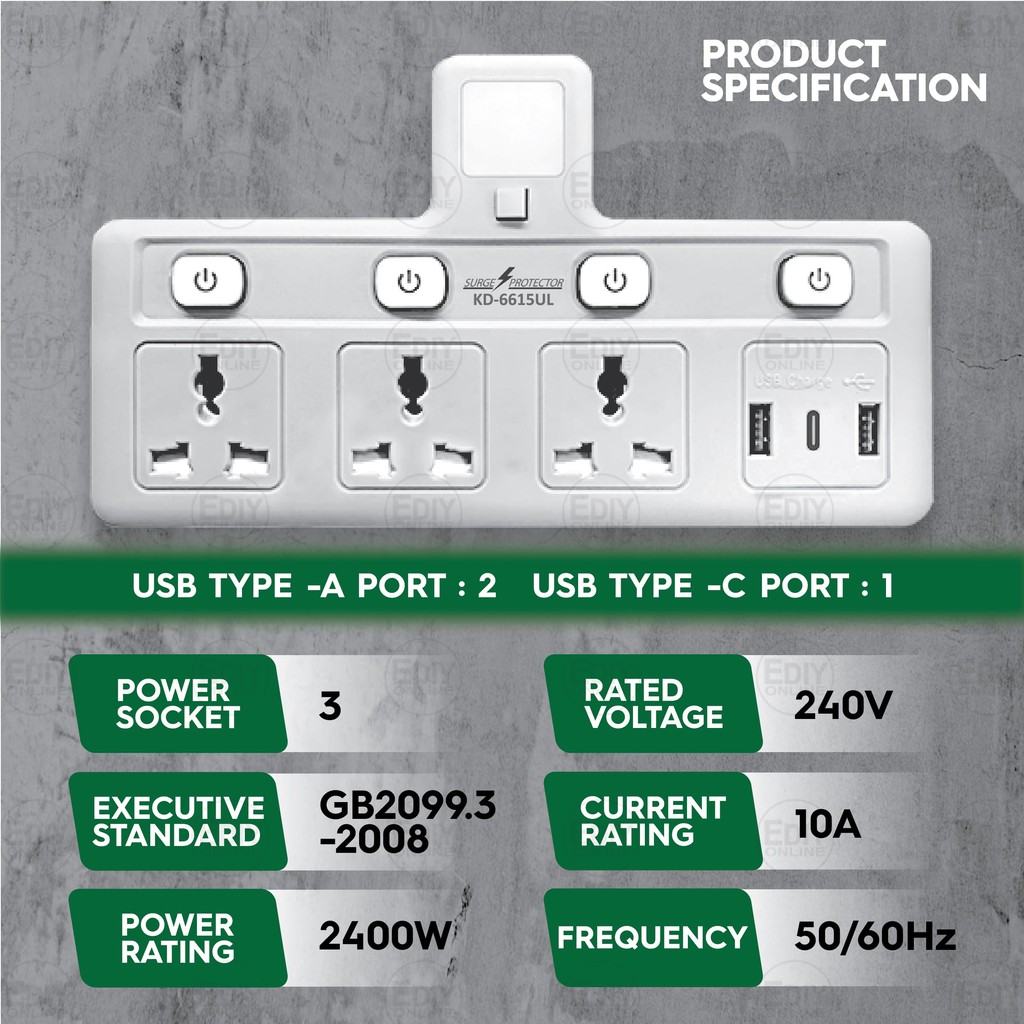 SURGE PROTECTOR 】 ADAPORT SOCKET OUTLET CONVERTER NIGHT LIGHT MULTI USB ...