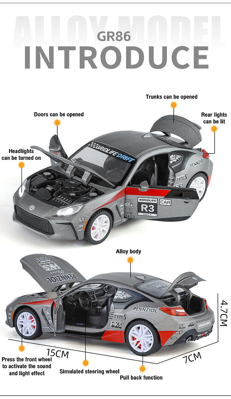 KLT 1:32 Toyota GR86 Diecast Model Car Alloy Cars Toys Collection Gift ...