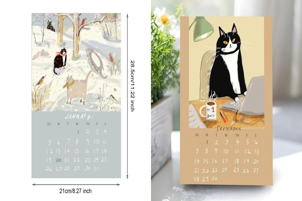 wanpanyu Unique Cat Art Calendar Cat Lover Calendar 2025 2025 Cat ...