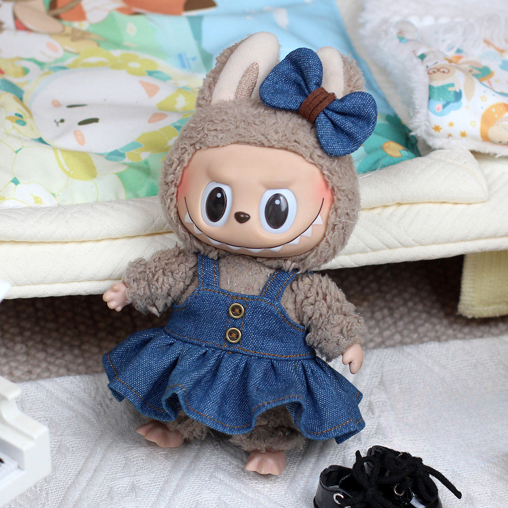 (Clothes only) For 17 cm labubu clothes Sit and sit party clothes denim ...
