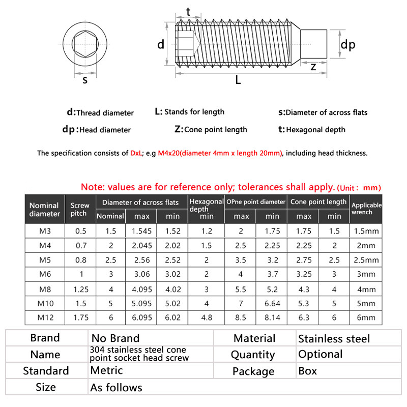 304 Stainless Steel Set Screw with Convex End M3 M4 M5 M6 M8 M10 ...
