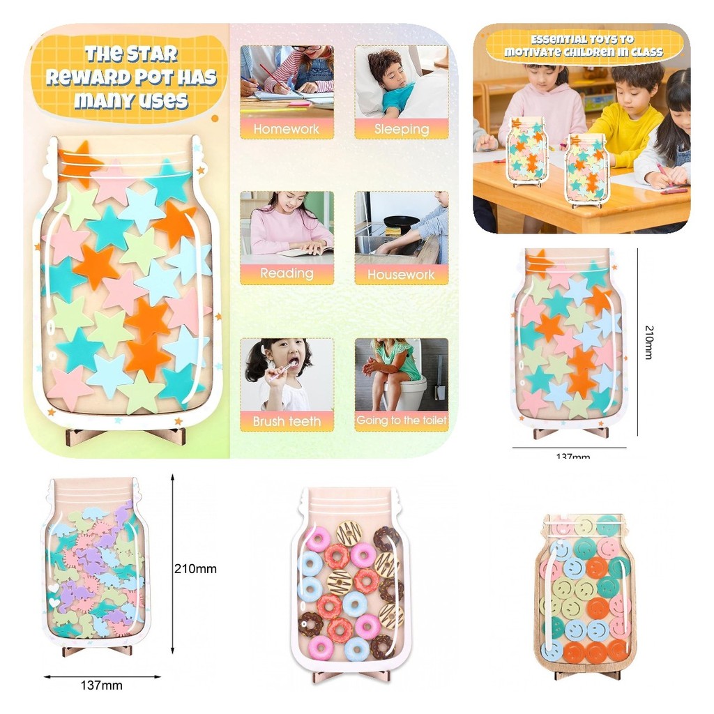 Colorful Wooden Star Reward Jar For Kids With 25 Adorable Star Tokens ...