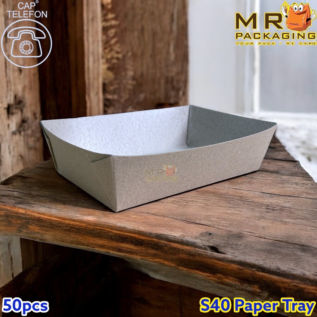 Paper Tray S40 - Brown Serving Tray ( 50pcs± ) Food Grade - Disposable ...