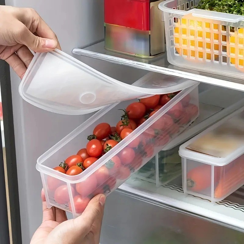 Long Strip Food Storage Box - Stackable Refrigerator Fresh Container ...