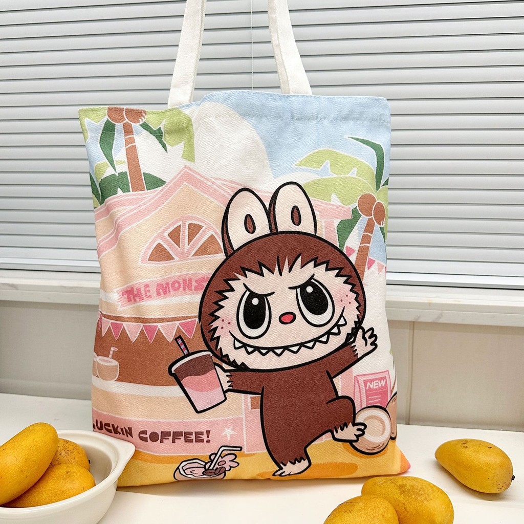 Labubu Canvas Bag Cute Labubu daily bag Student bag Tote bag Casual ...