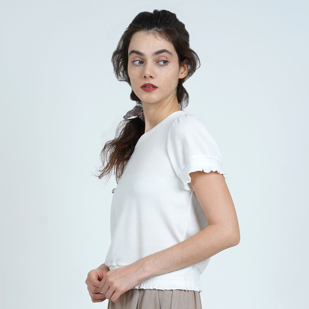 NE Double S Round Neckline,Short Puff Sleeve Opening & Hem with Smoke ...