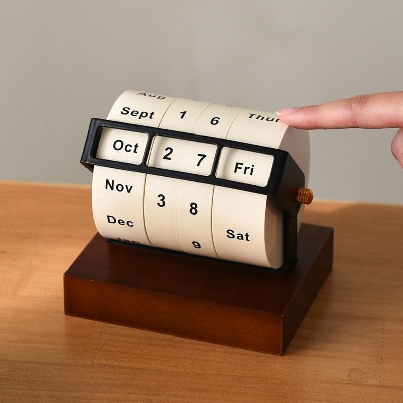 Rotary Perpetual Desk Calendar,Wooden Wheeling Calendar Month Week Day ...