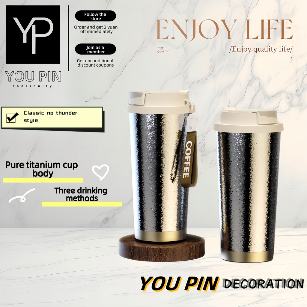 New pure titanium coffee cup 500ml insulated cup for freshness ...