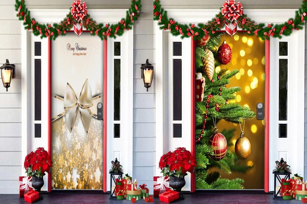 Door Decor Seasonal Door Mural Snowman Tree Merry Christmas Door Cover ...