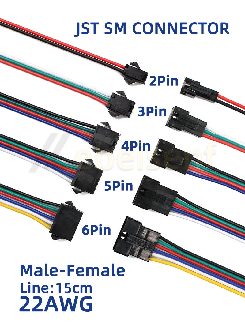 2/3/4/5/6 Pin LED Strip JST SM Connector Male or Female Adapter Plug ...