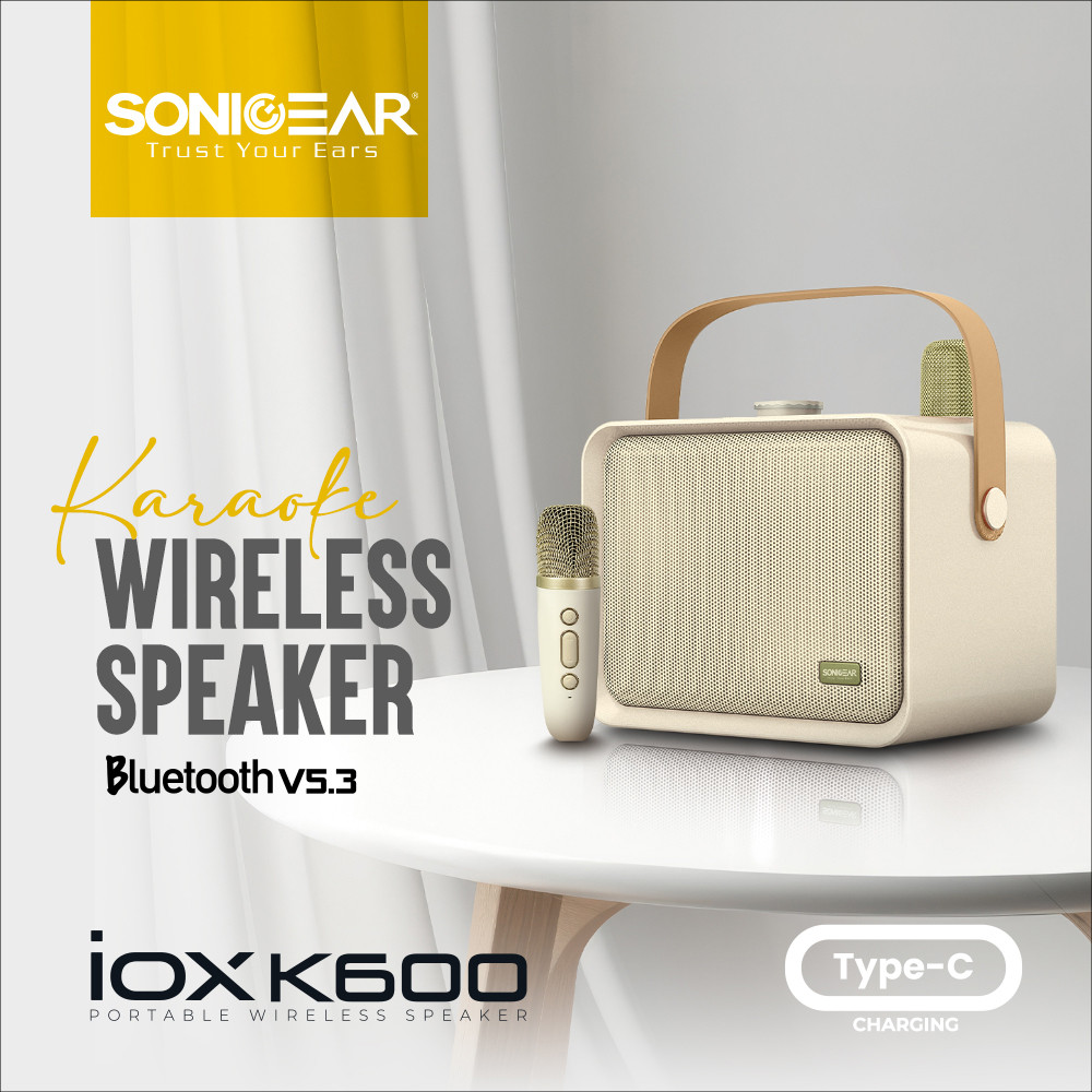 SonicGear IOX K600 Dual Wireless Mic Bluetooth 5.3 Karaoke Speaker with ...