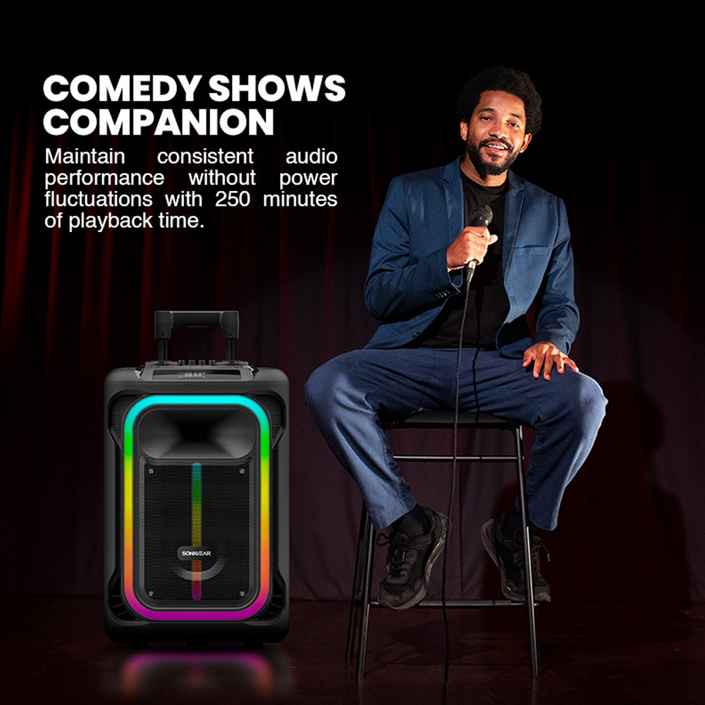 SonicGear HyperBox 1500 Pro Bluetooth USB Outdoor RGB Trolley Speaker with 2 Wireless Mic ...