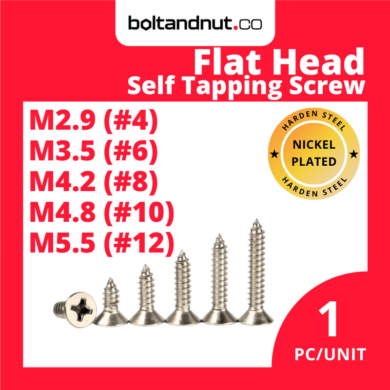 CSK Phillips Flat Head Self Tapping Screw | Harden Steel | Nickel Plating | M2.9 M3.5 M4.2 M4.8 ...