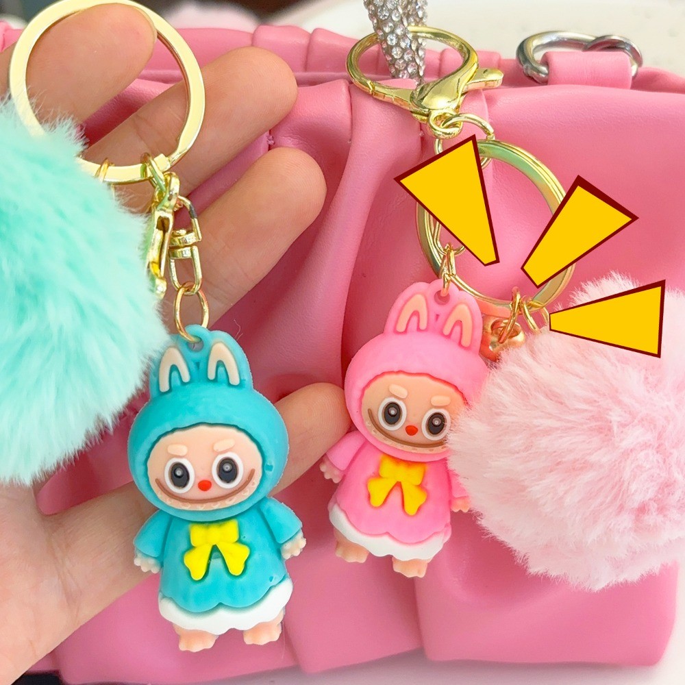 Cartoon Furball Labubu Cross Dressing Keychain - Vibrant Multi Style ...