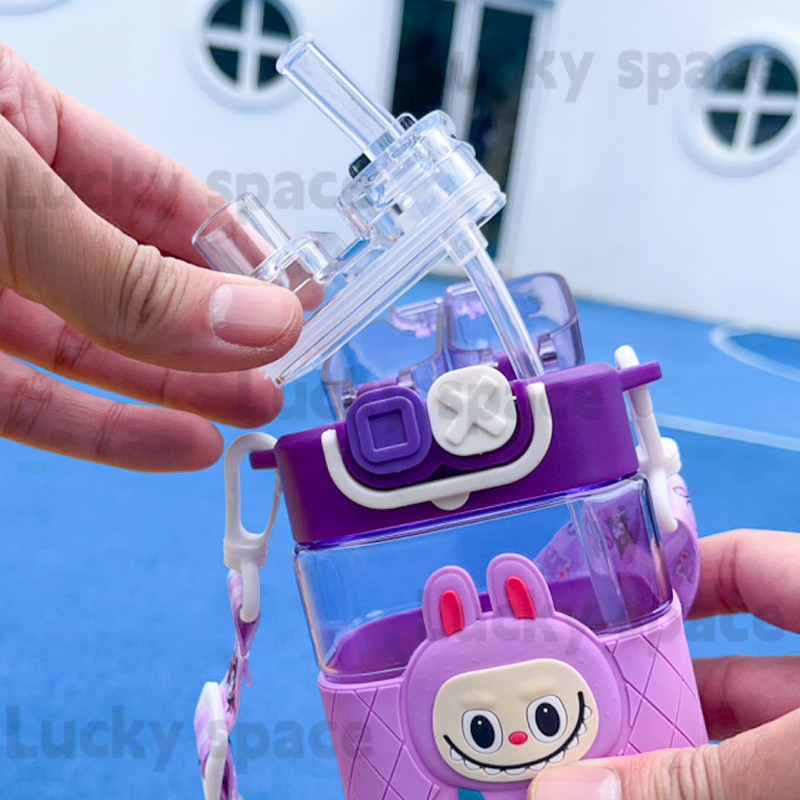 570ML/800ML Botol Air Labubu Water Bottle Kids Straw Bpa Free Botol Transparent Kawaii Children ...