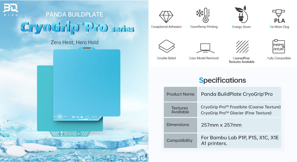 BIQU CryoGrip Pro Build Plate for Bambu Lab A1 Series / P1 / X1 / H2D ...