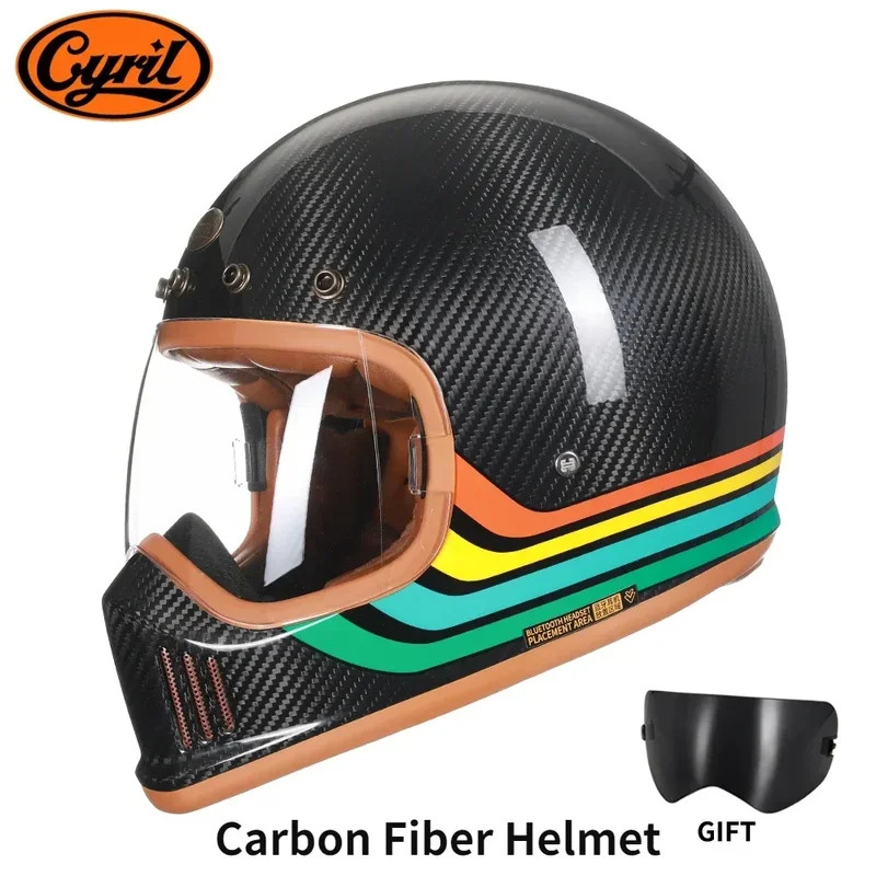 Genuine Carbon Fiber Full Face Motorcycle Helmet Retro Lightweight ...