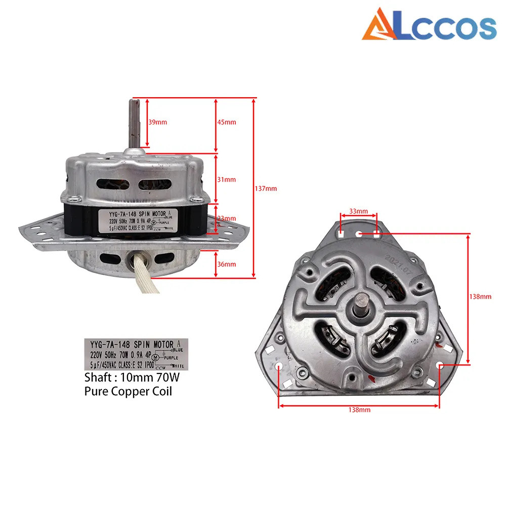 KHIND/SHARP/DAEWOO/MEDIA/HAIER SEMI-AUTO SPIN MOTOR 10MM-70W- 5UF SHARP ...