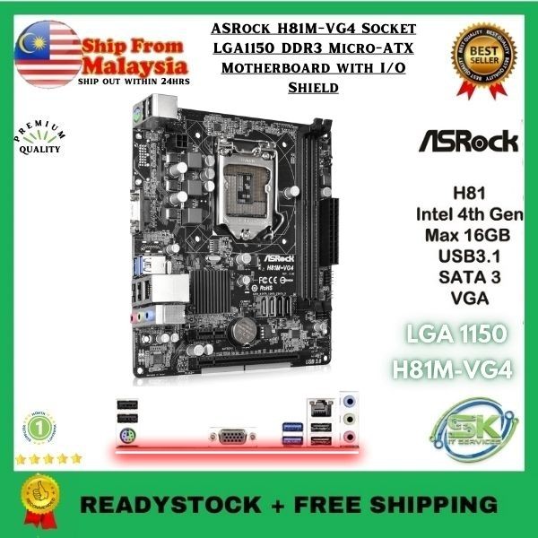 ASRock H81M-VG4 Socket LGA1150 DDR3 Micro-ATX Motherboard with I/O Shield | Shopee Malaysia