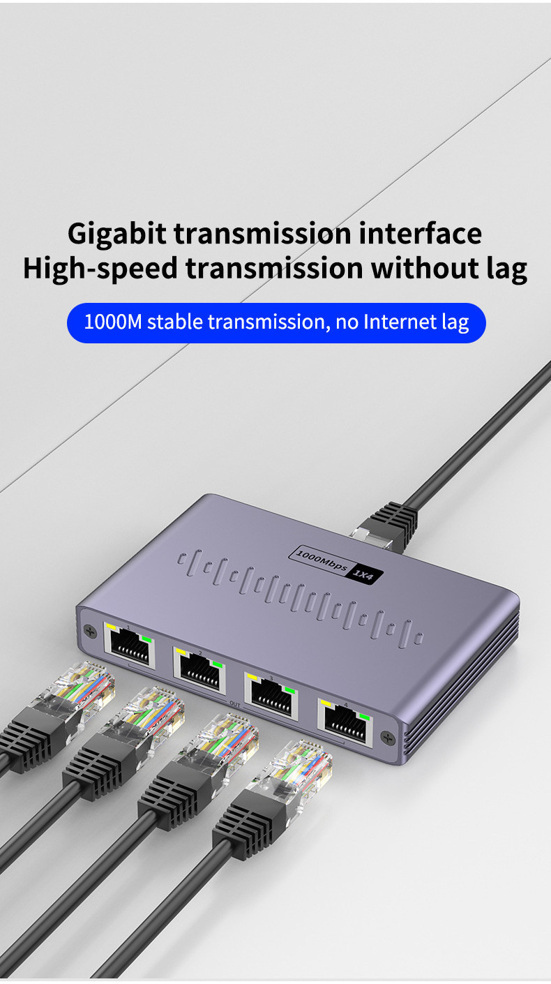 4Port 1000Mbps Network Splitter 1 in 4 Out Gigabit Ethernet Adapter ...