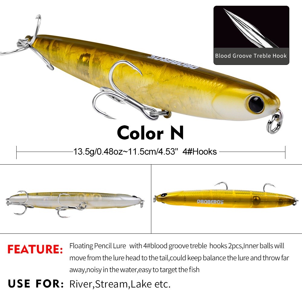 PROBEROS Lure Plastic Bait 11.5cm 13.5g Pencil Lure Top Water Casting ...