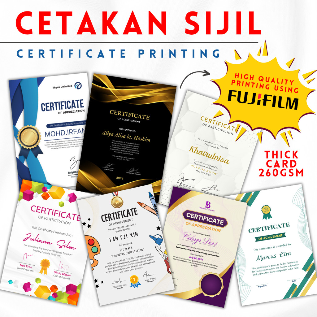 Cetakan sijil penyertaan penghargaan pencapaian graduasi kad tebal ...