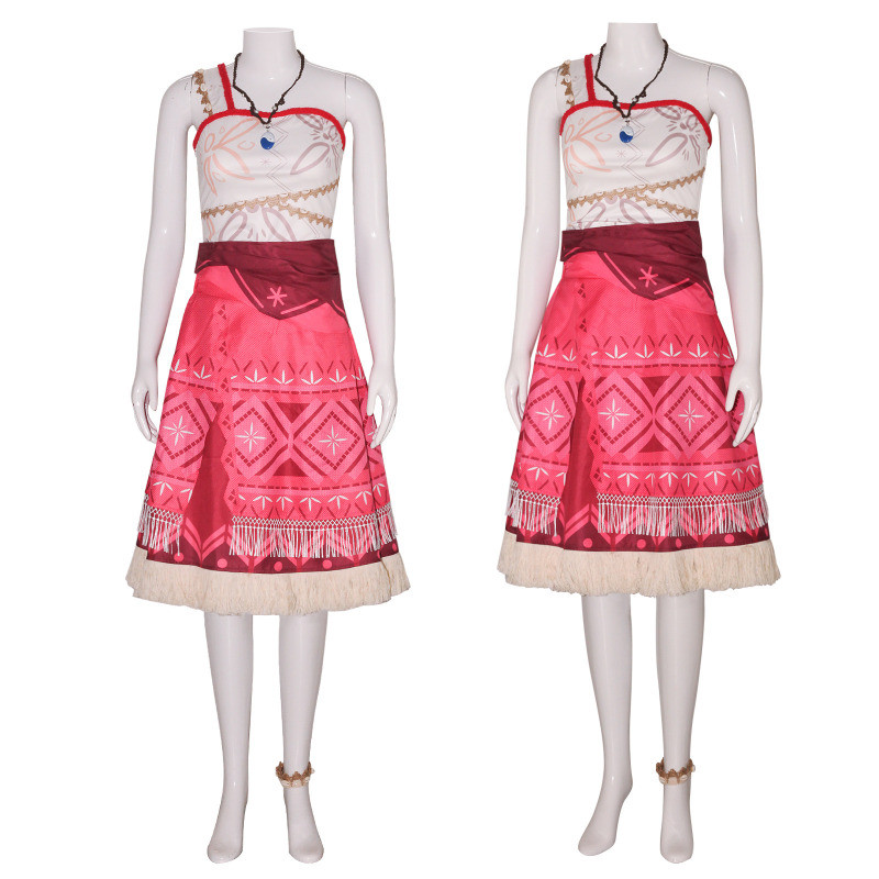 Moana Cosplay Costume Vaiana Princess Dresses Necklace Full Set Uniform ...