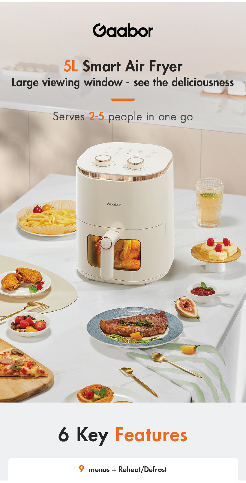 Gaabor 5L Air Fryer Whisper Quiet Temperature Control Non-Stick Coating ...