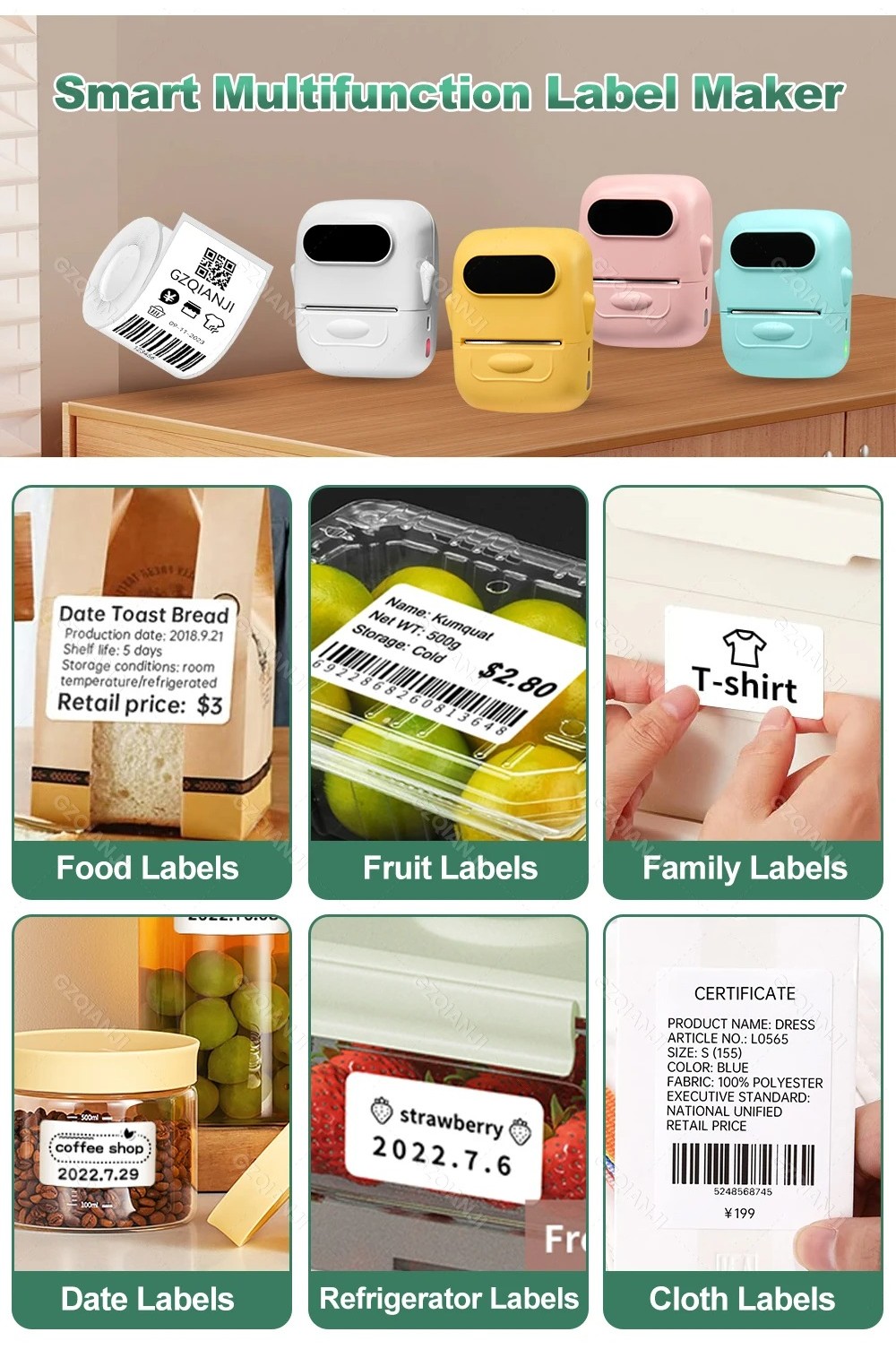 Mini Label Printer P5 Barcode Label Printer Labeling Maker Machine Mini ...