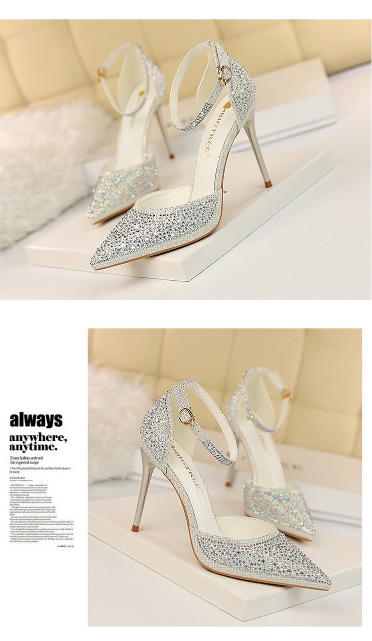 Women's Wedding Shoes Big Tree High Heels Pointed Toe Sequins Slip-On ...