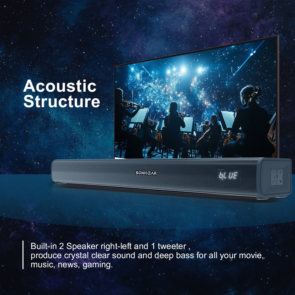 SonicGear SonicBar HD 2000 TV PC Bluetooth 5.3 SoundBar 2.0 Channel ...