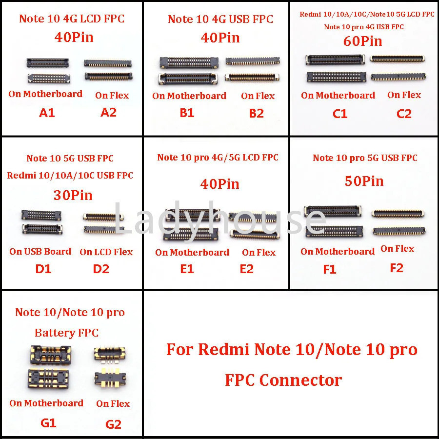 2pcs 30 40 50 60 Pin LCD Screen Usb Charging Battery FPC Connector On ...