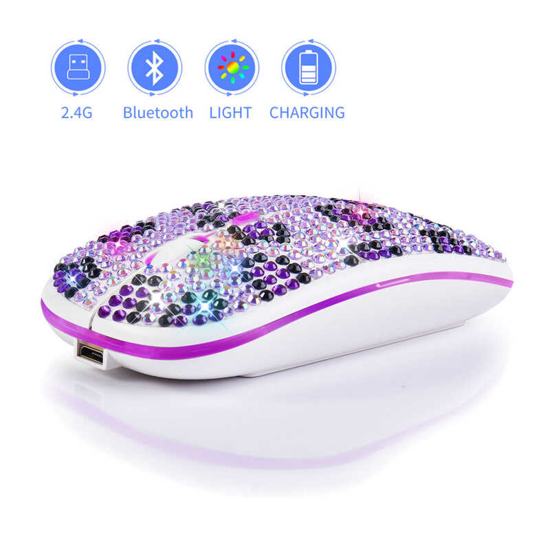 Rechargeable Silent Wirelsss Mouse Purple Diamond Inlaid Bluetooth Dual ...