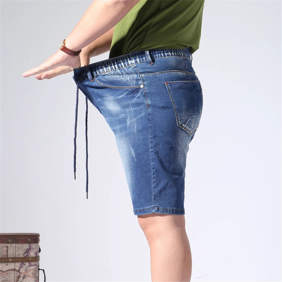 ASFLY Plus Size 9XL Denim Shorts Men Summer Elastic Waist Cargo Shorts ...