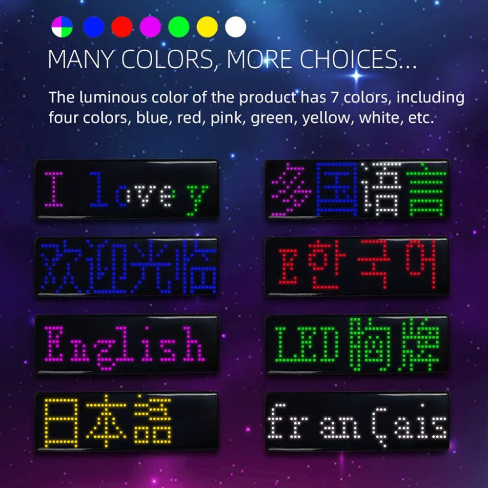 Multilingual LED Digital Badge USB Rechargeable DIY Programmable HD ...