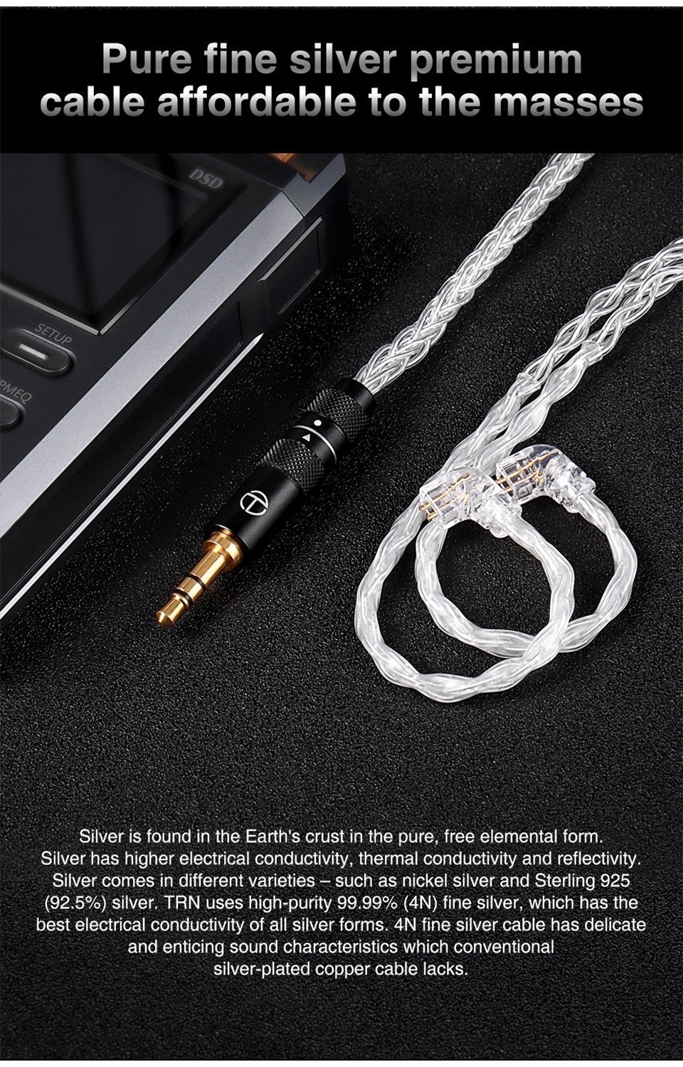 FAAEAL TRN T3 PRO Replacement Cable 8 Core Pure Silver Cable 2.5/3.5MM ...