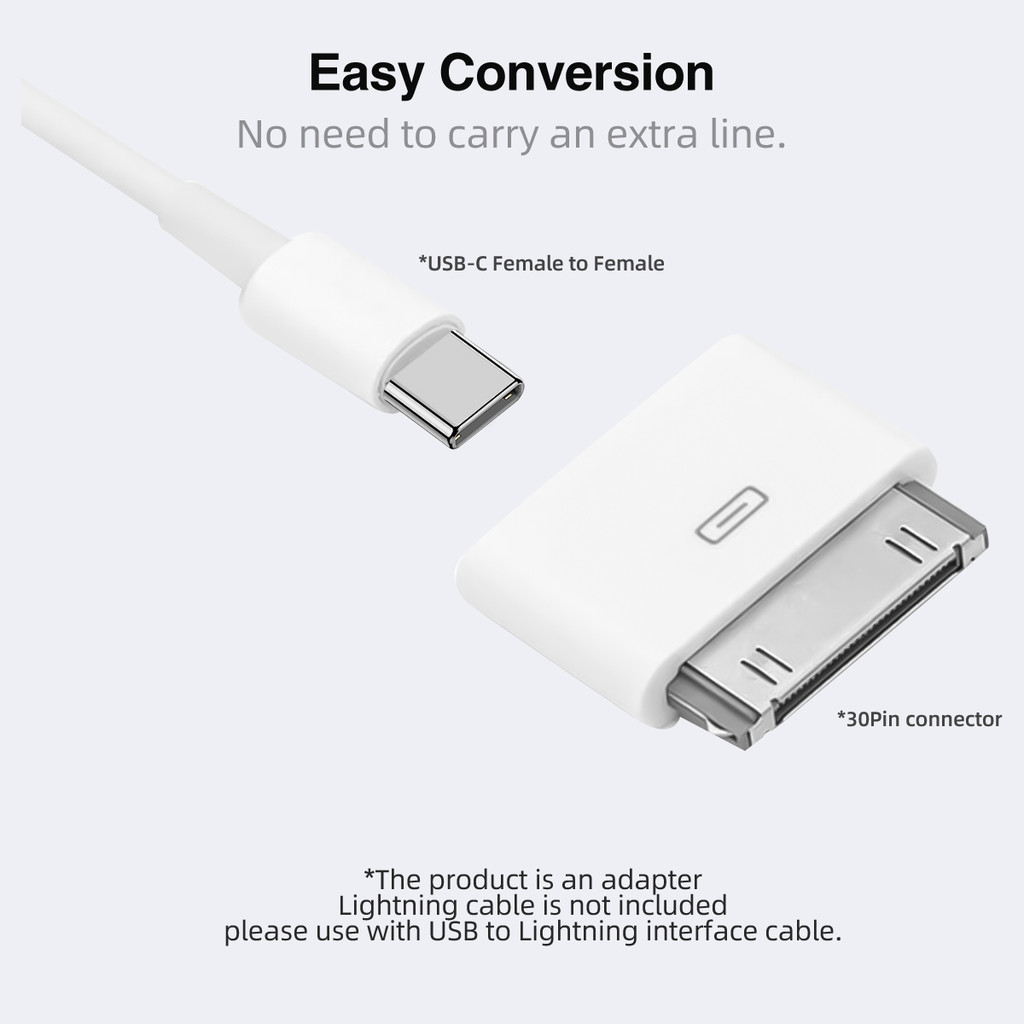 USB-C To 30Pin Adapter 8Pin Male To 30 Pin Female Charging Sync ...