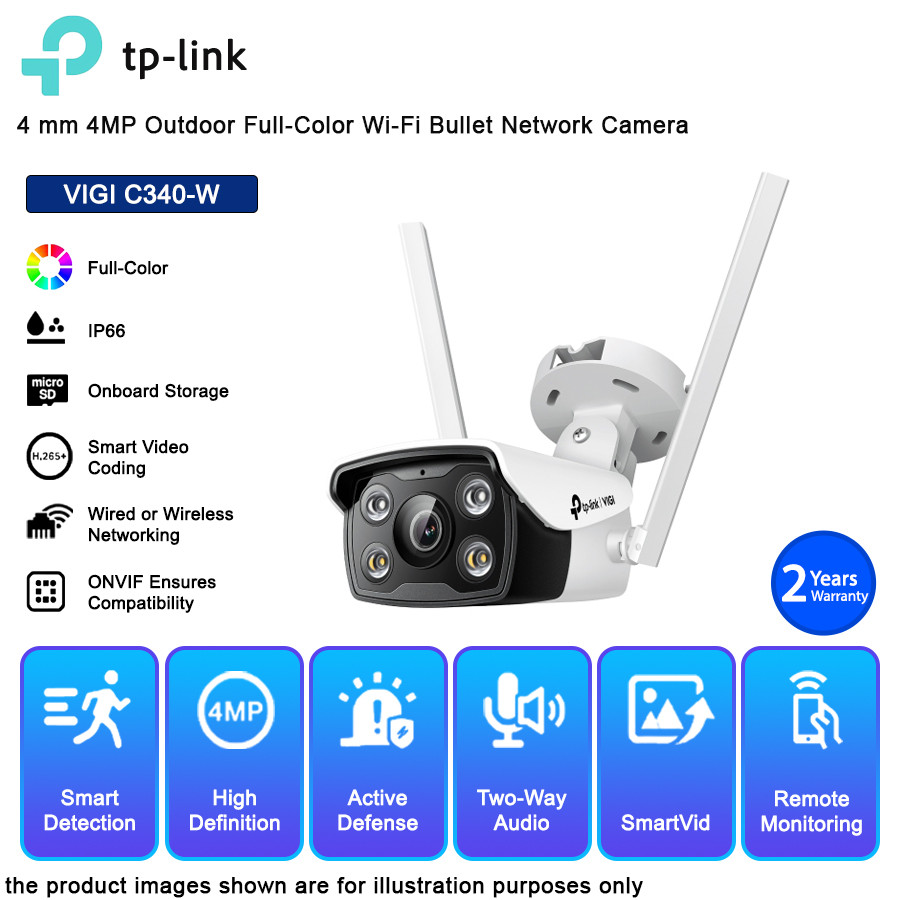 TP-Link VIGI C340-W 4mm 4MP Outdoor Full Color Wi-Fi Bullet Network IP ...