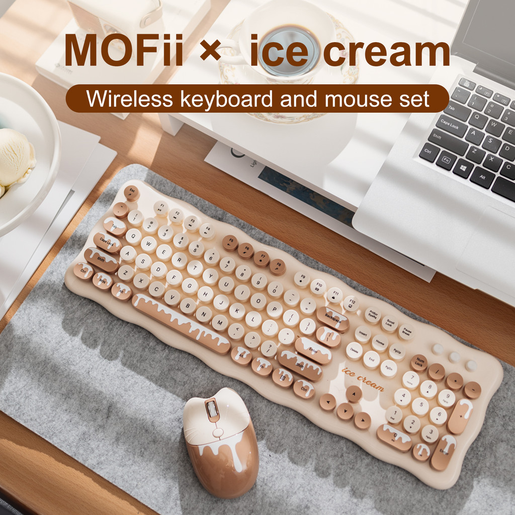 MOFII Ice Cream Wireless Keyboard and Mouse Set Cute Sweetie Connection ...