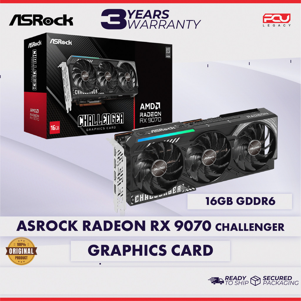 ASROCK AMD RADEON RX 9070 CHALLENGER 16GB GDDR6 GRAPHIC CARD (3 YEARS ...