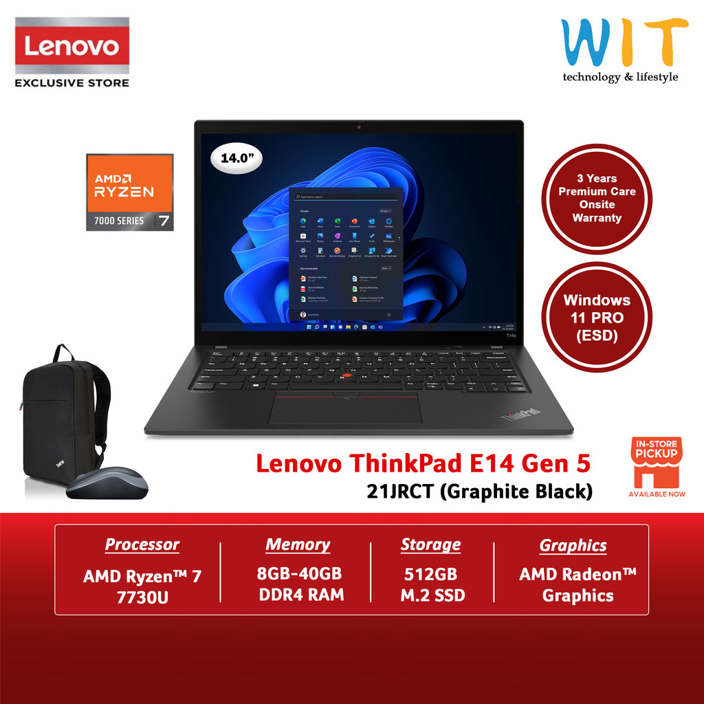 Lenovo ThinkPad E14 Gen 5 21JRCTO1WW (AMD Ryzen 7 7730U/8GB-40GB RAM ...