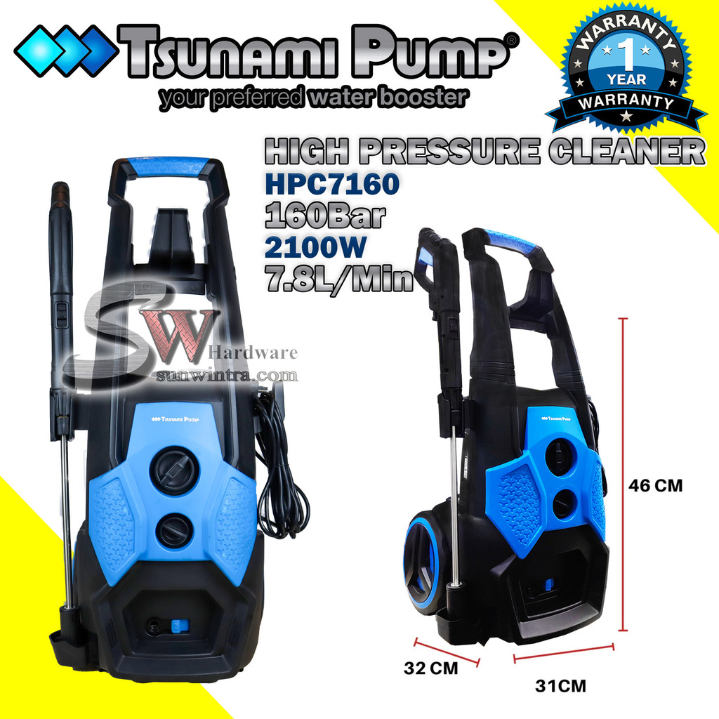Tsunami HPC7160 160 Bar 2100W 7.8L/Min High Pressure Cleaner WaterJet ...