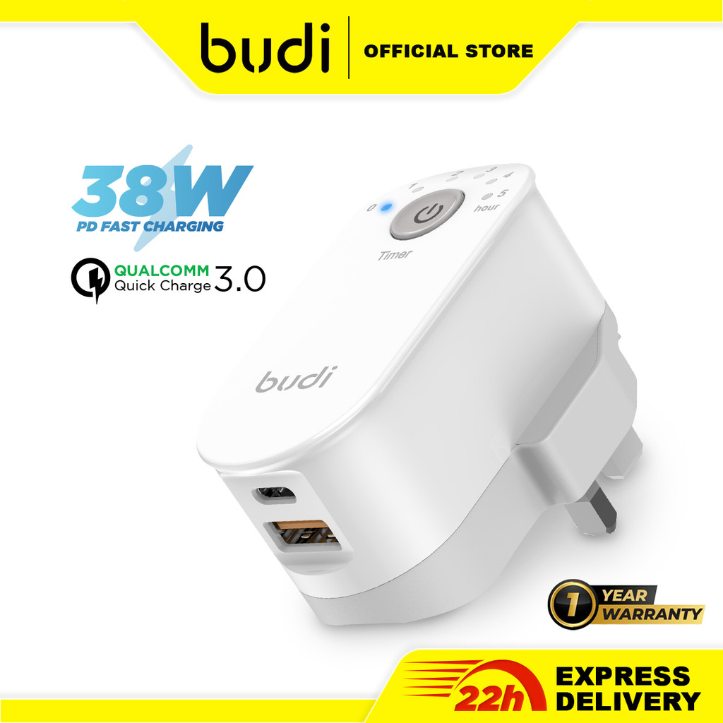 Budi Timer Charger Adapter Usb Type C Fast Charging Plug 38w Shopee Malaysia