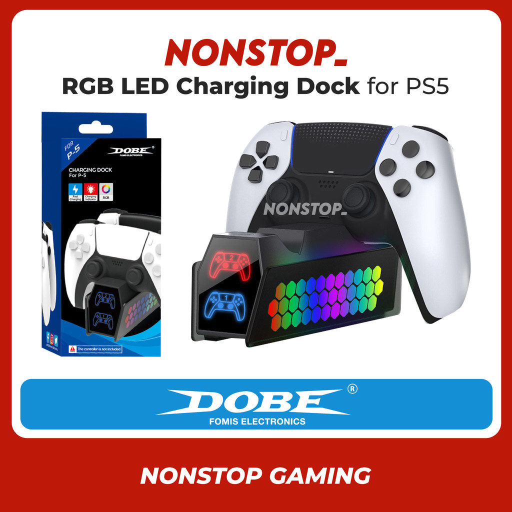 DOBE PS5 RGB Charging Dock with LED Lighting Effect DualSense5 Dual ...