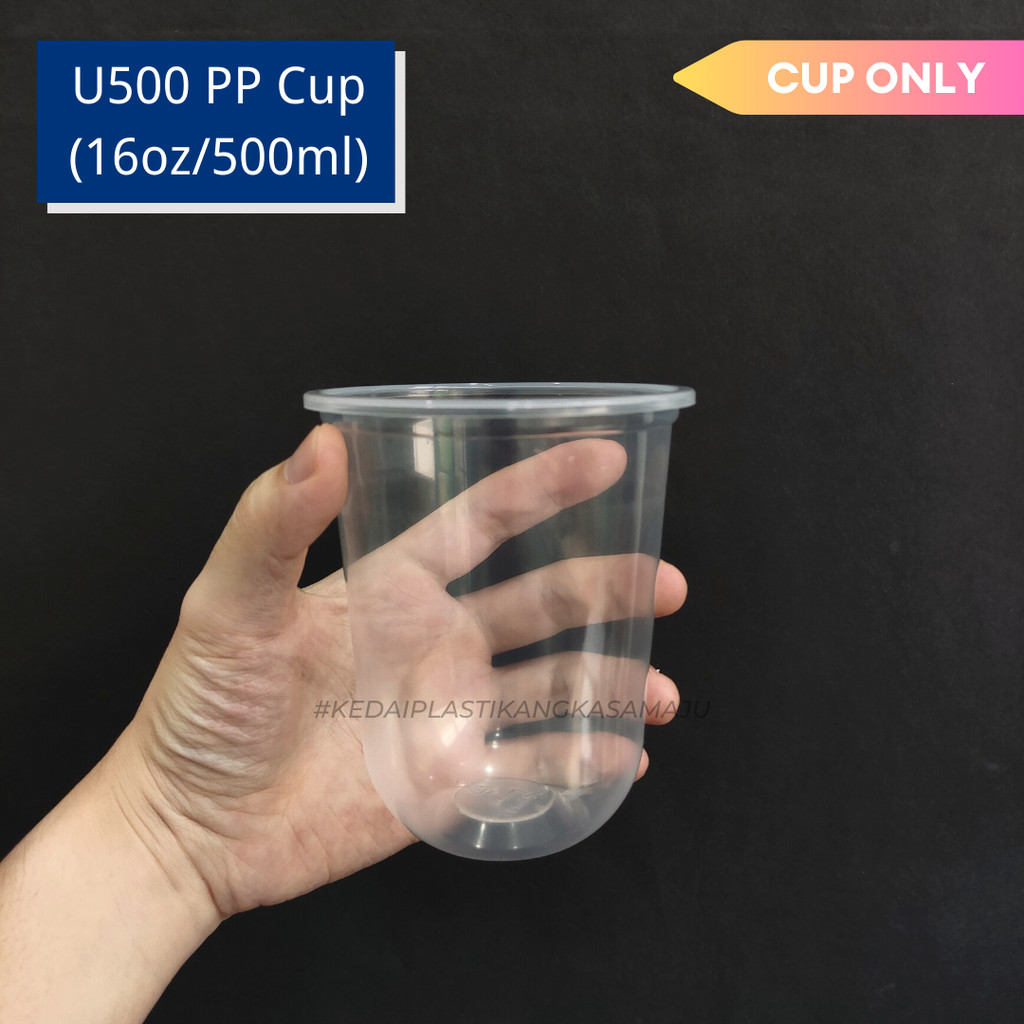[100 Sets] U-Shape Plastic PP Cup - U500 (16oz/500ml) , U700 (22oz ...