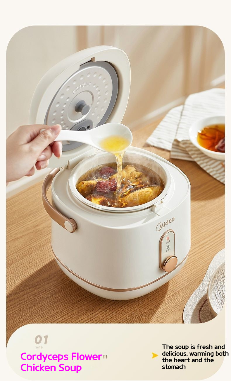 Midea Rice Cooker Mini Compact Non-Stick White Jade Crystal Inner Pot ...