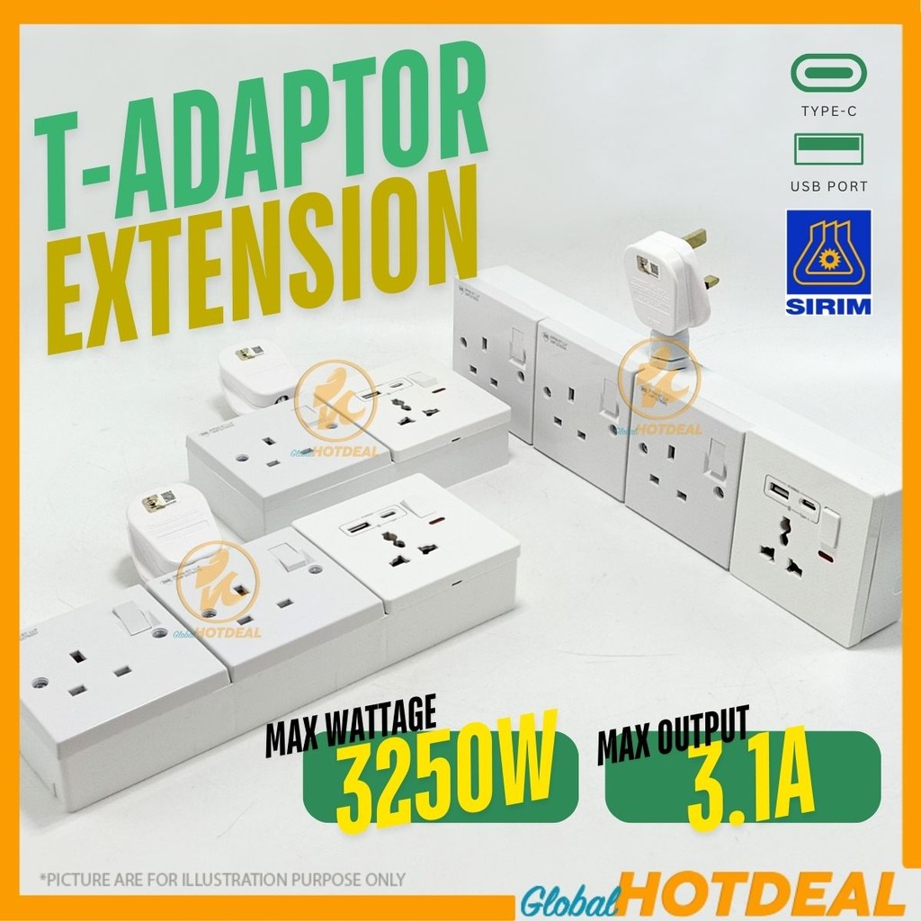 HEAVY DUTY Bakelite Socket T Adaport Extension Plug With USB Type C ...