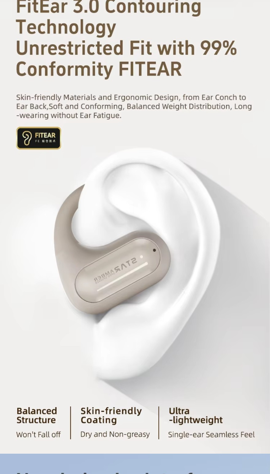 Roseselsa Star Amber, Open-Ear Headphones: LDAC Hi-Res, 9H Playtime ...